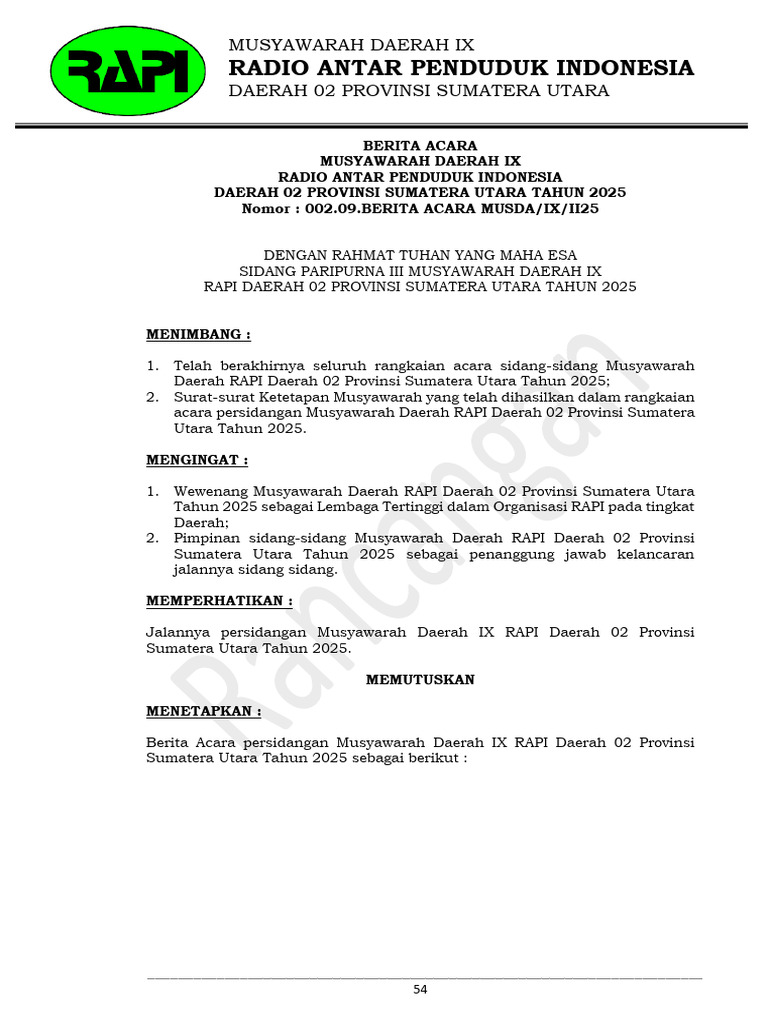 Rancangan Berita Acara Hasil MUSDA | PDF