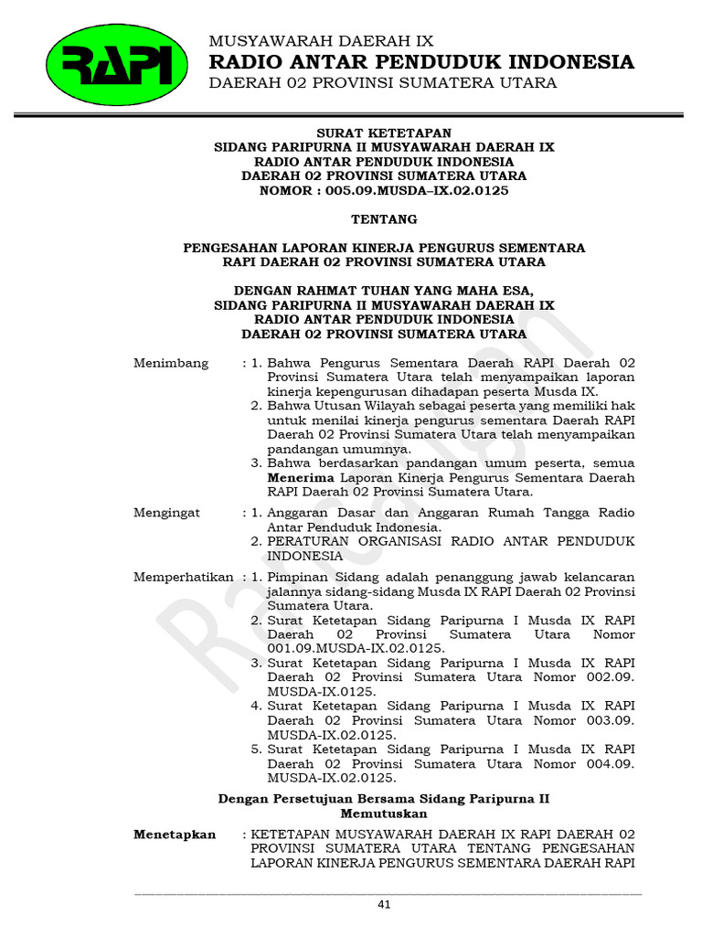 Pengesahan Laporan Kinerja RAPI Sumut | PDF