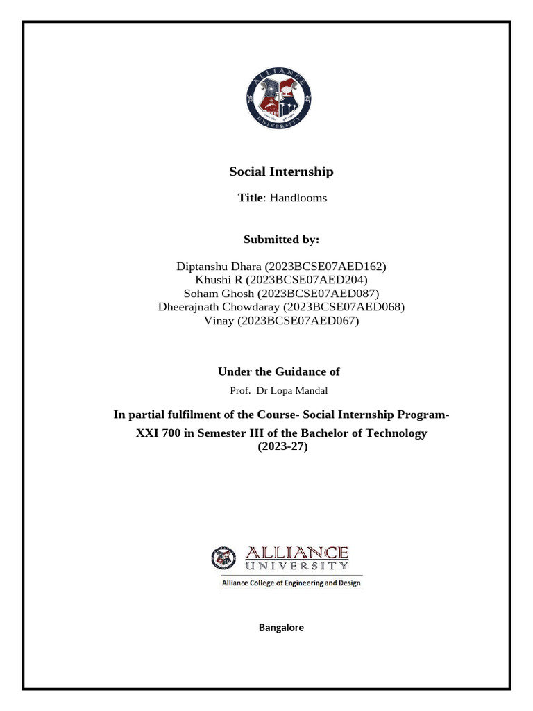 Social Internship Report | PDF | Weaving | Loom