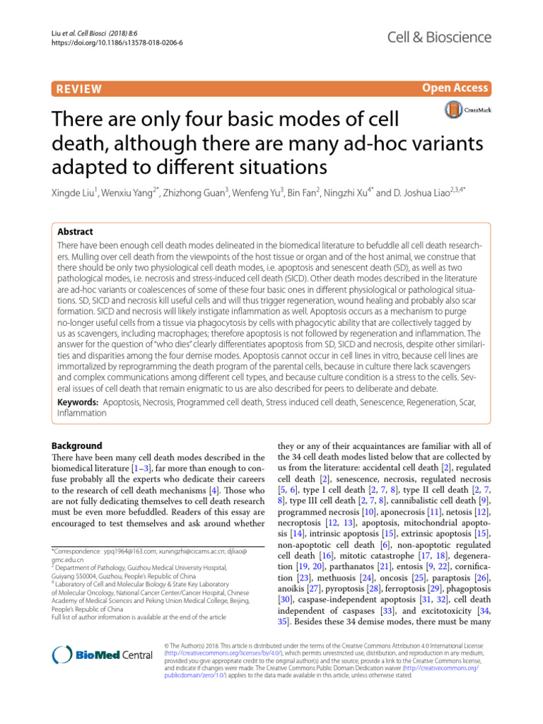 The Four Basic Modes of Cell Death | PDF | Necrosis | Apoptosis