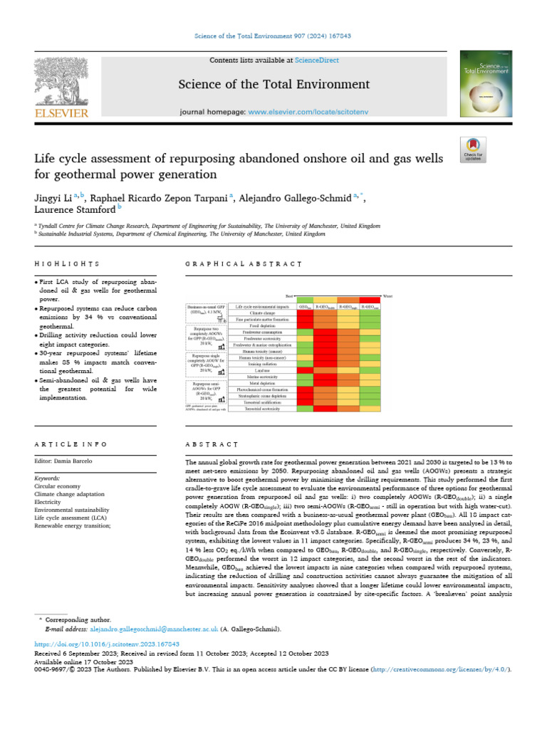 1 s2.0 S0048969723064707 Main | PDF | Life Cycle Assessment | Renewable ...