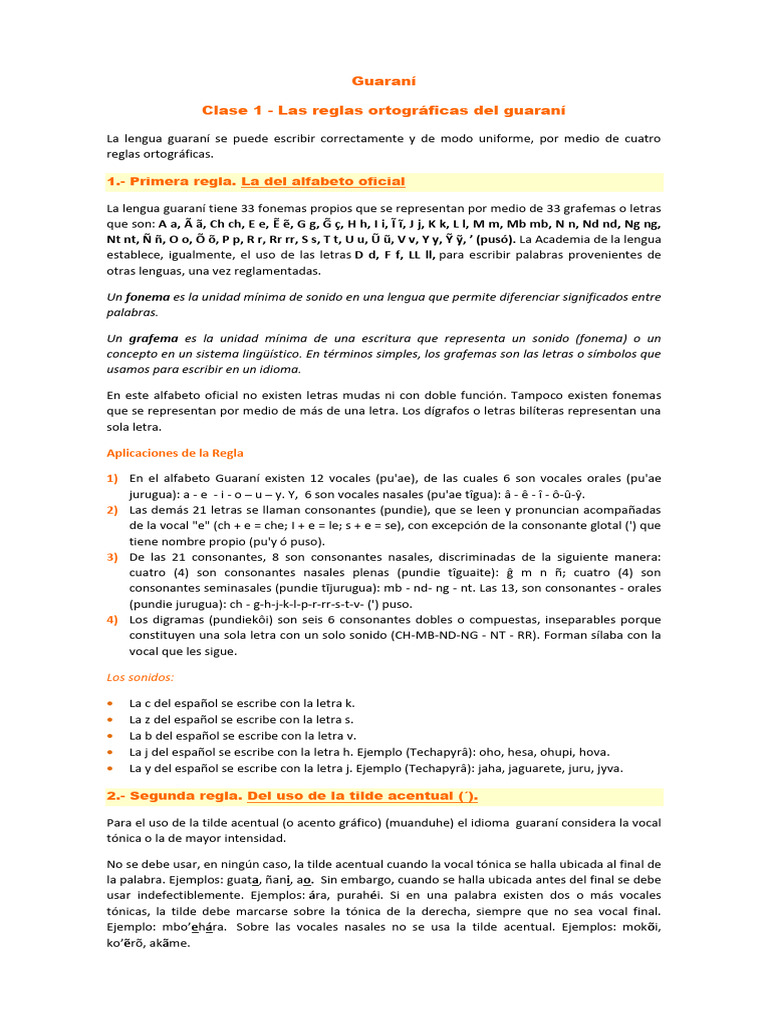 Guaraní Clase1 | PDF | Ortografía | Alfabeto