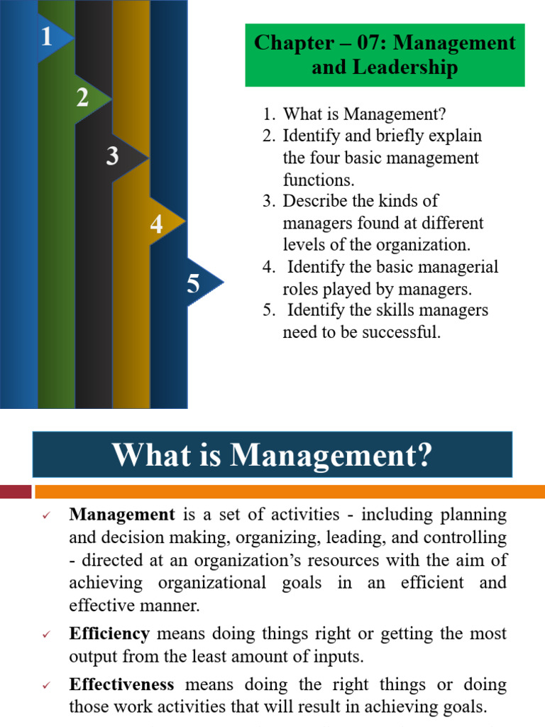 Revised Chapter-7 Management and Leadership | PDF | Skill | Goal