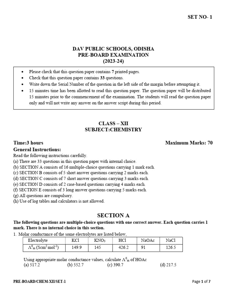 Assignment - CHEMISTRY QP SET 1 | PDF | Redox | Acid