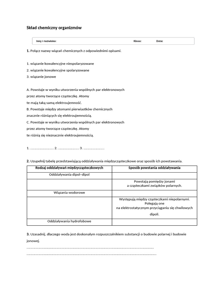 Sklad Chemiczny Organizmow | PDF