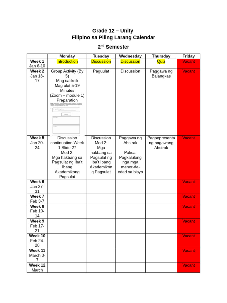 G12 Unity FIL CLNDR | PDF