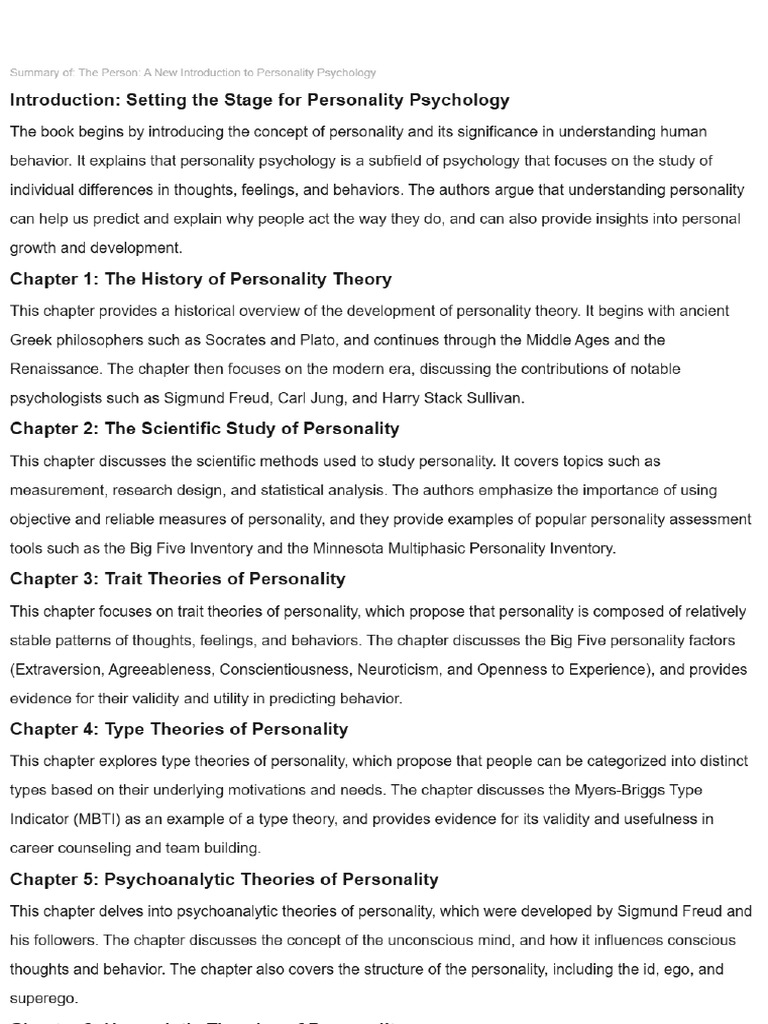 The Person - A New Introduction To Personality Psychology | PDF