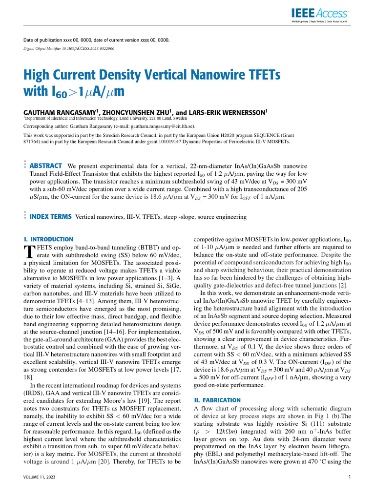 High Current Density Vertical Nanowire TFETs With | PDF | Electricity ...
