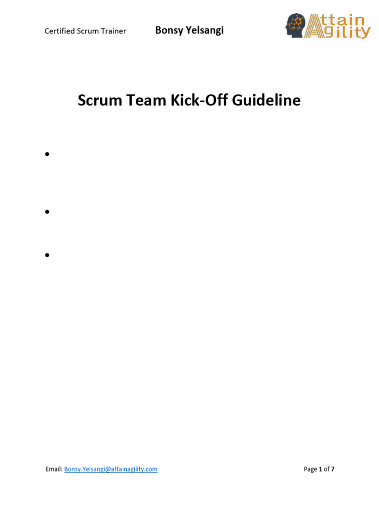 Scrum Team Kick-Off Guideline - Attain Agility | PDF