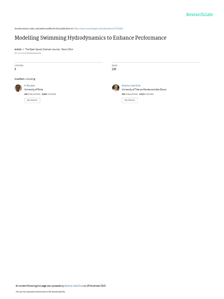 Modelling Swimming Hydrodynamics To Enhance Perfor | PDF | Computational Fluid Dynamics | Navier ...