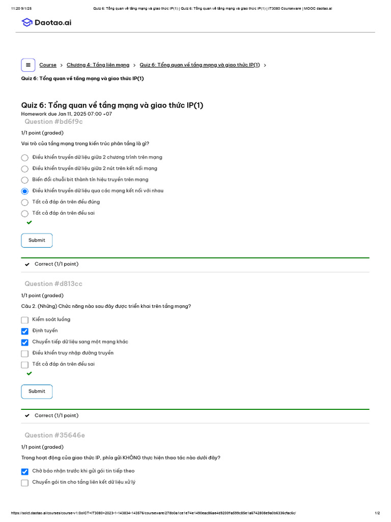 Quiz 6: T NG Quan V T NGM NG Và Giao TH C IP (1) : Question #bd6f9c | PDF
