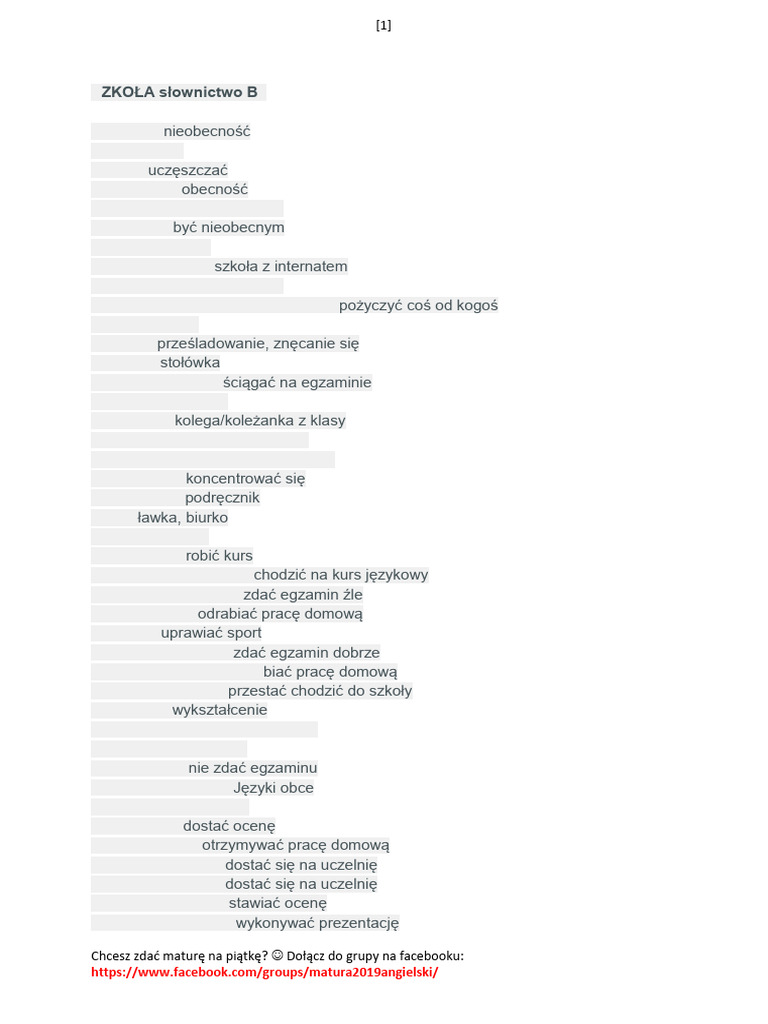 SZKOŁA Słownictwo B1 MATURA 2019 ANGIELSKI Kompleksowo | PDF