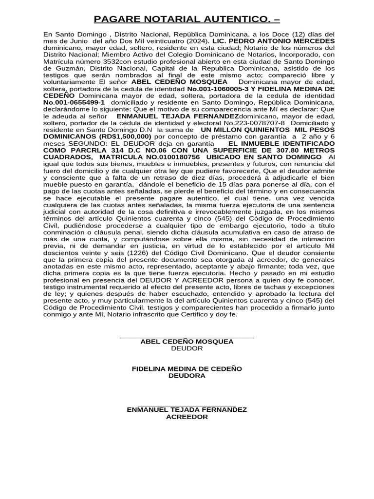 Pagare Notarial Autentic2 | PDF | República Dominicana