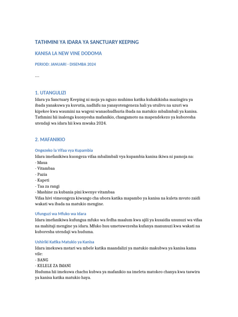 Tathmini Sanctuary Keeping 2024 | PDF