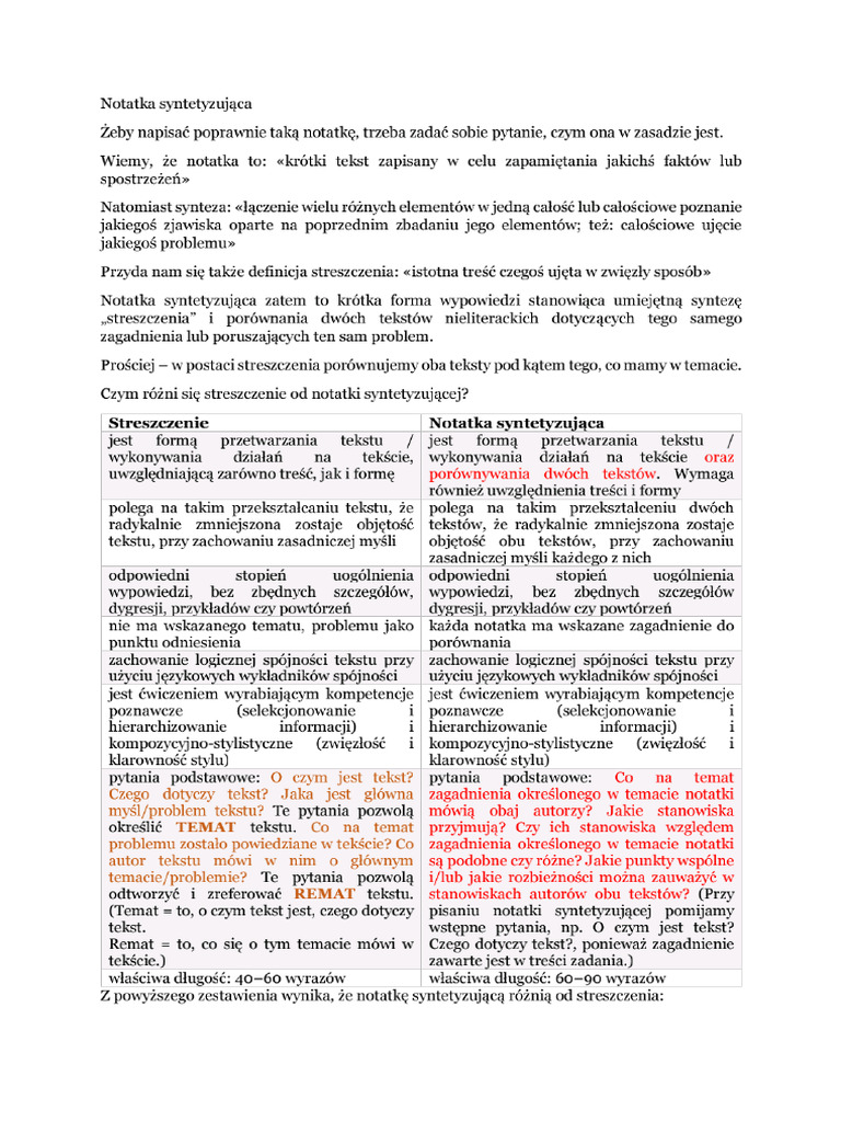 Notatka Syntetyzujaca 1 | PDF