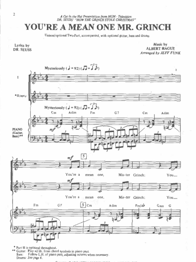 You're A Mean One Mr. Grinch | PDF