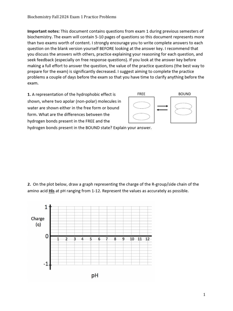 BC2024 Fall Exam 1 Practice Problems BLANK | PDF | Hemoglobin | Amino Acid