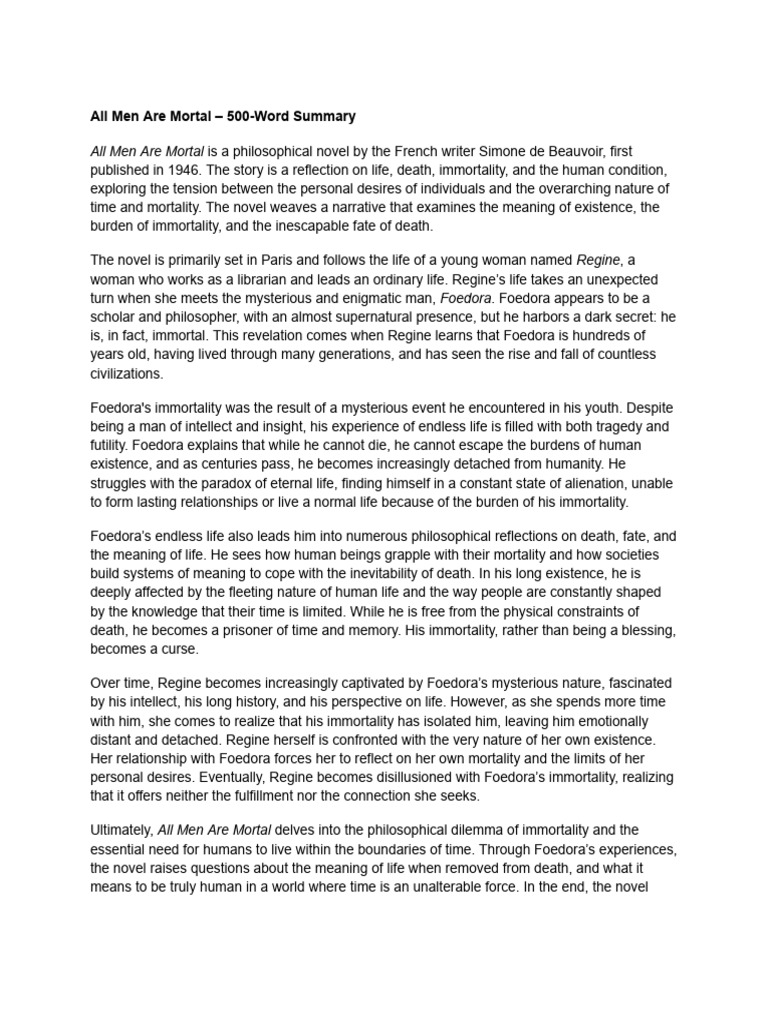 All Men Are Mortal: A Summary | PDF | Existentialism | Meaning Of Life