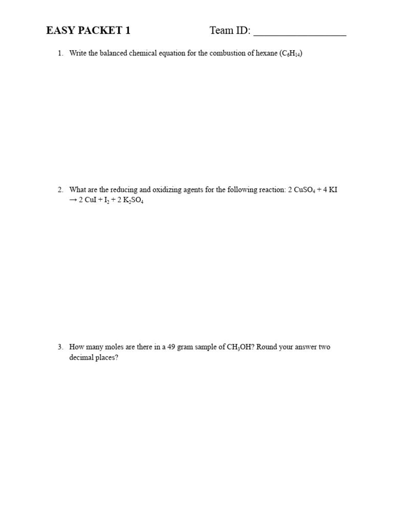 Chemistry Problem Sets and Solutions | PDF | Chemical Reactions ...