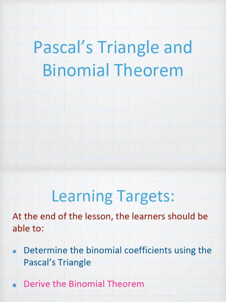 Lesson 6 Pascals Triangle and Binomial Theorem | PDF | Mathematical ...