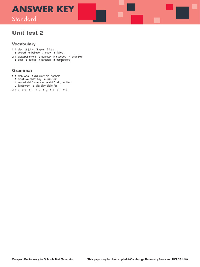 COMPACT PFS TG Unit Test 02 Standard Answer Key | PDF
