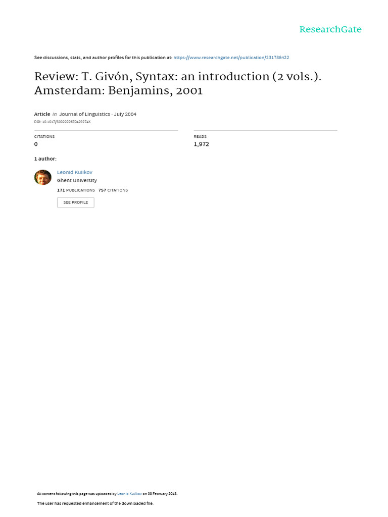 Review of Givón's Syntax Introduction | PDF | Word | Clause