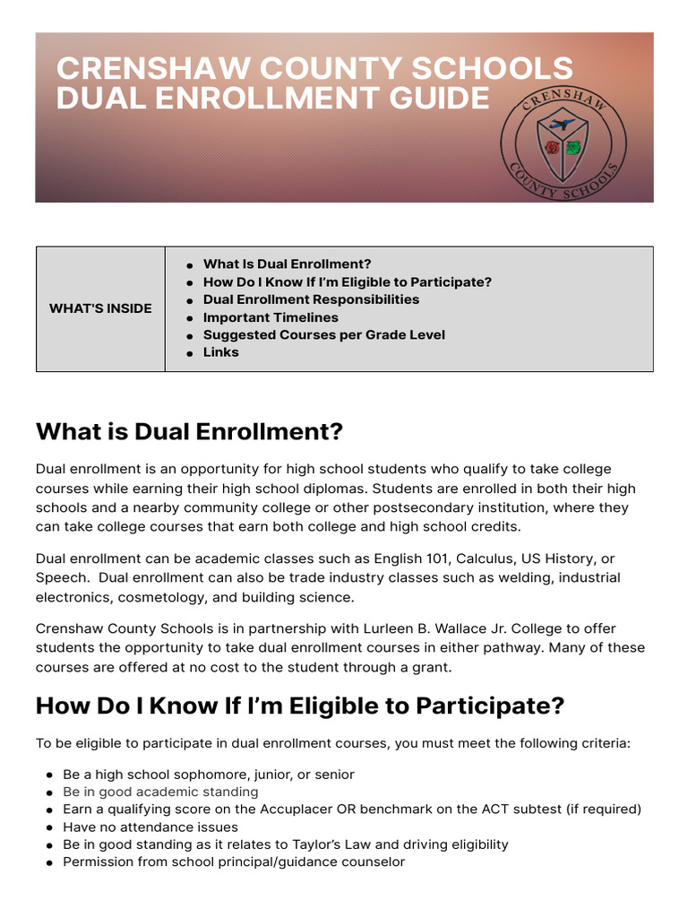 Crenshaw County Dual Enrollment Guide | PDF
