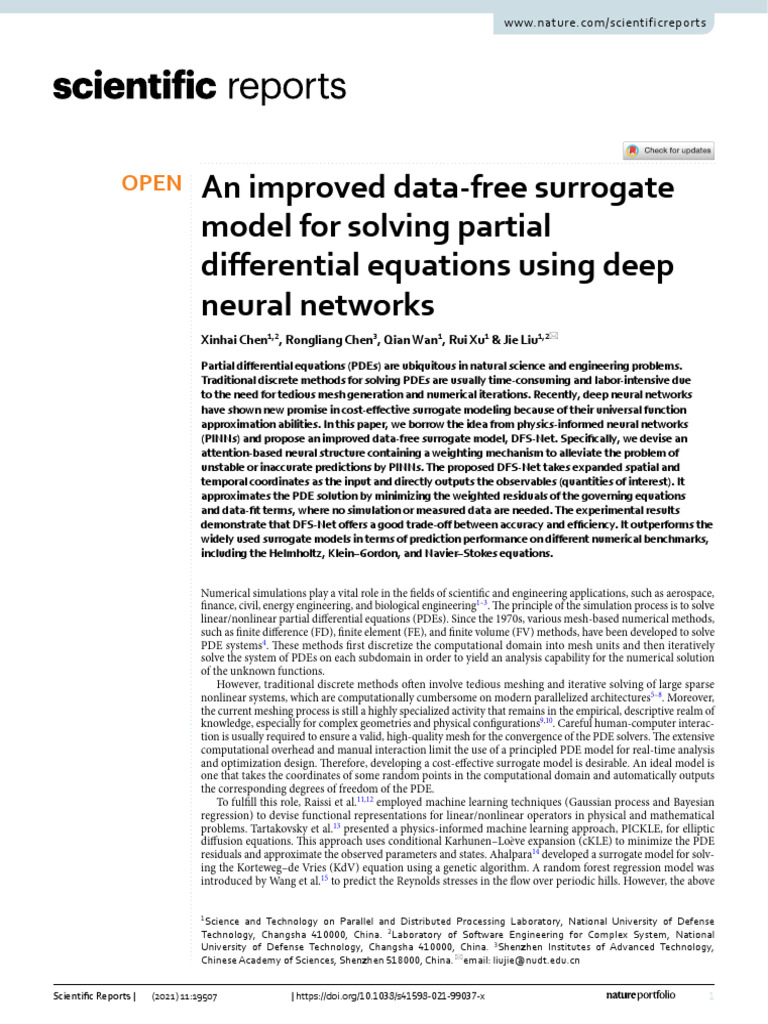 An Improved Data Free Surrogate Model For Solving Partial Diferential Equations Using Deep ...