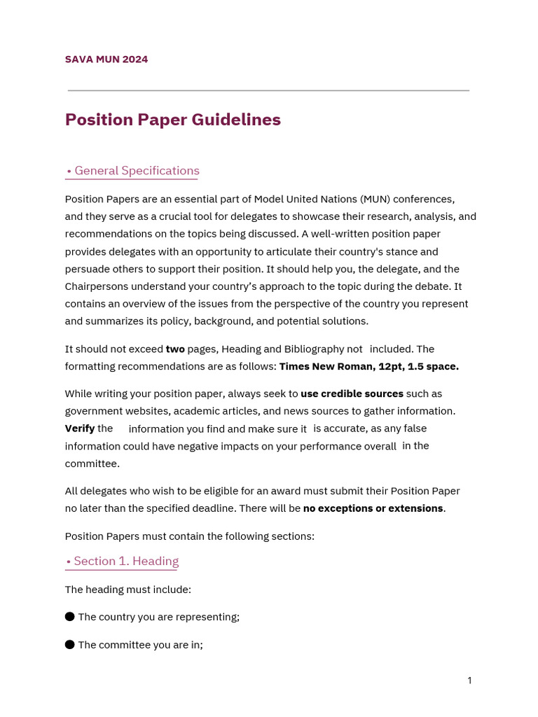 Position Paper Guidelines SavaMUN 2024 | PDF | Policy | Human Communication