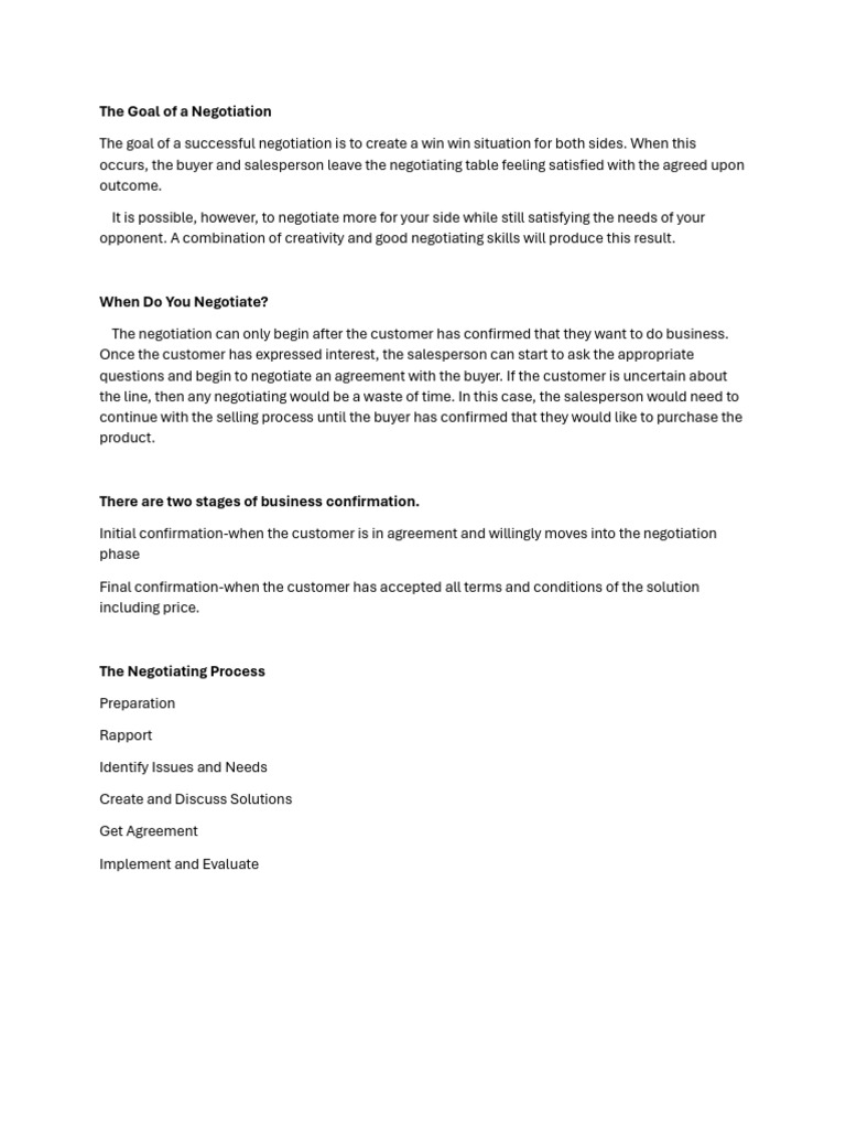 The Goal of A Negotiation | PDF | Sales | Discounts And Allowances