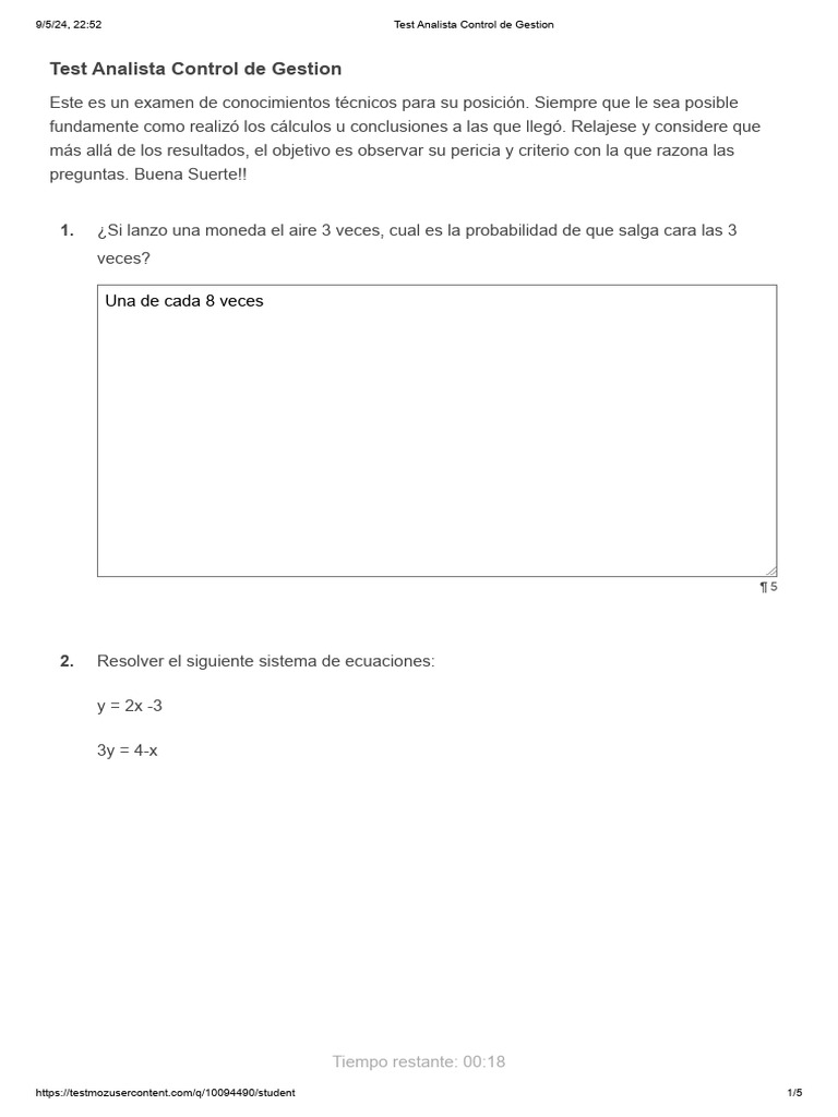 Test para Analista de Control de Gestión | PDF