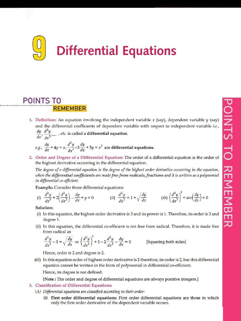 Class 12 Math Question Bank CH - 9 Differential Equations | PDF
