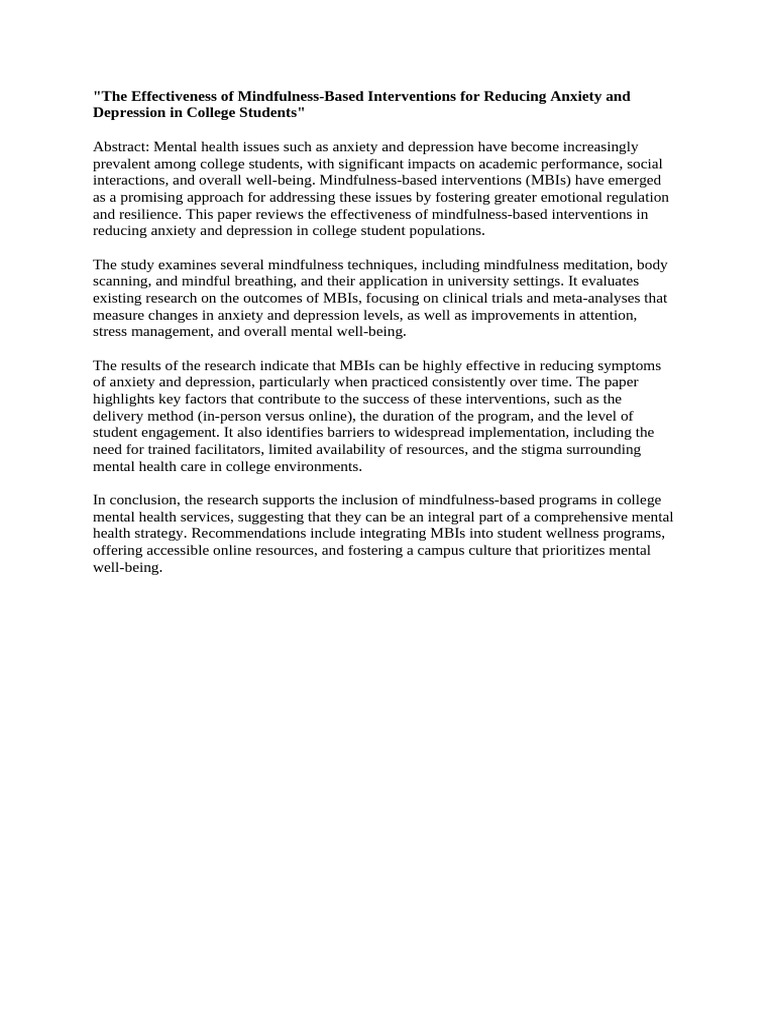The Effectiveness of Mindfulness-Based Interventions For Reducing ...