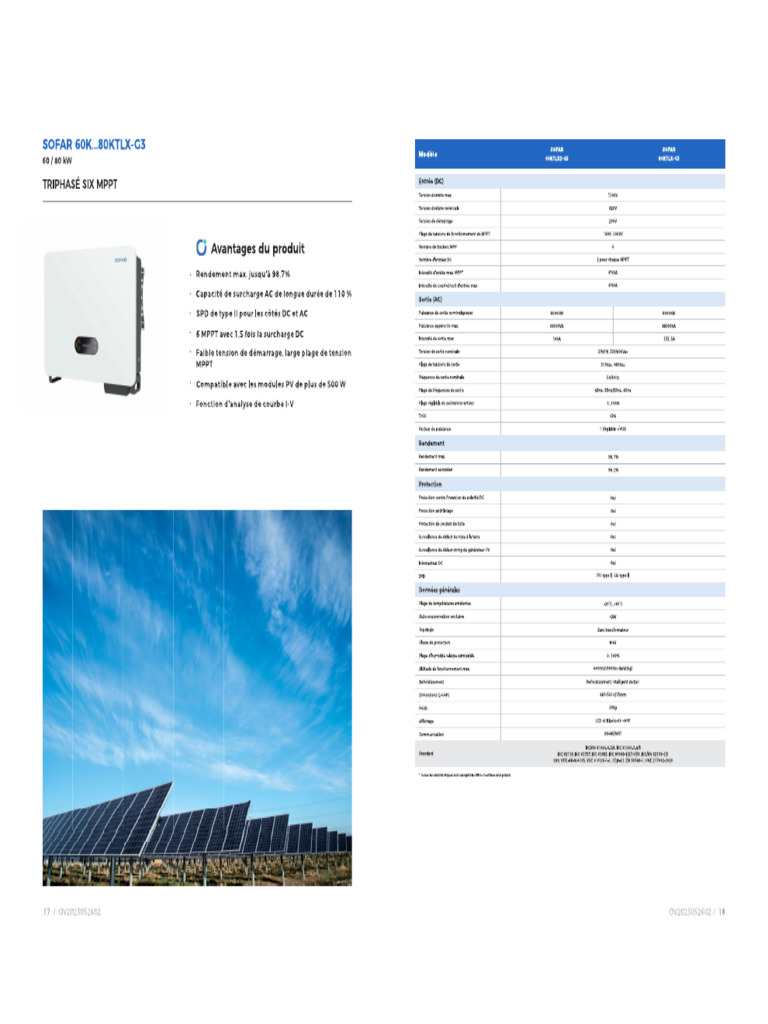 SOFAR 60-80KTLX-G3_Datasheet_2023-05-26_V2.0_fr-FR | PDF