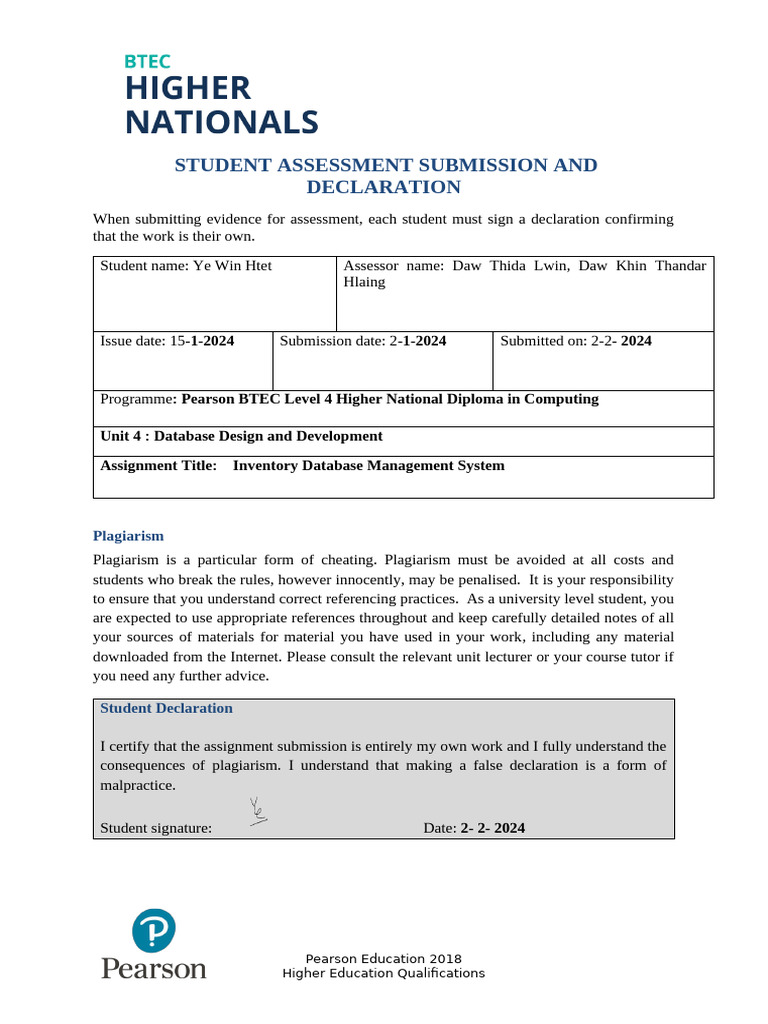 Student Assessment Declaration Form | PDF
