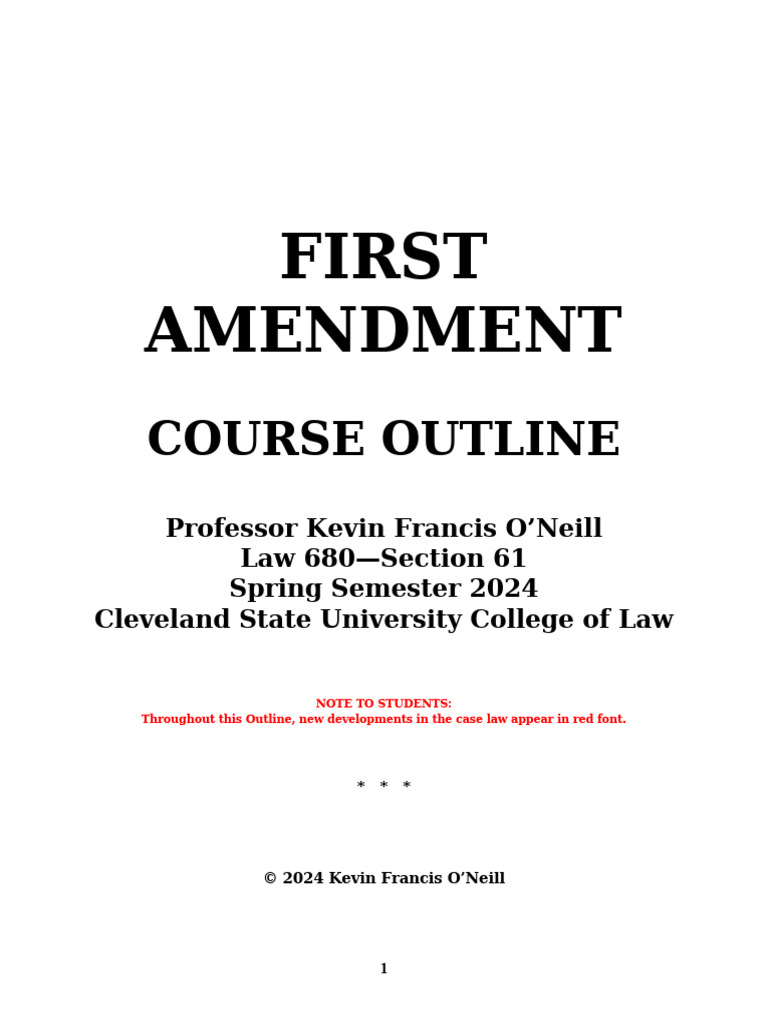 1st Amendment Outline 2024 Spring | PDF | First Amendment To The United ...