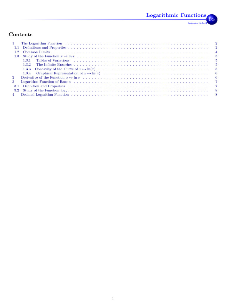 Logarithmic Functions | PDF | Arithmetic | Complex Analysis