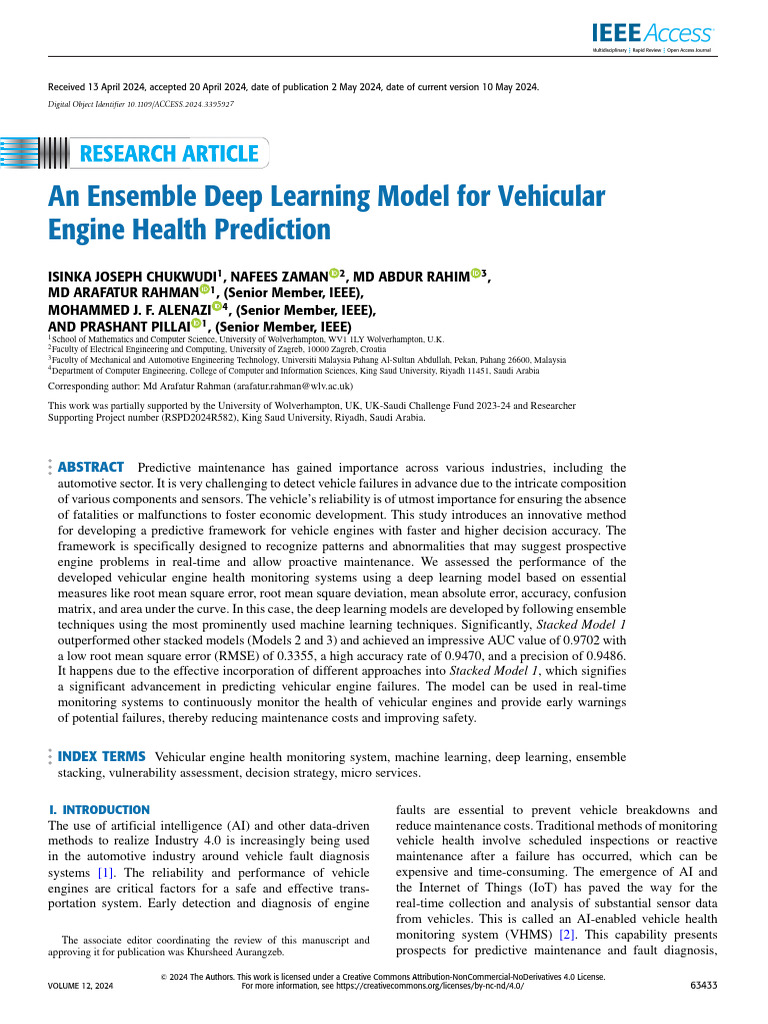 An Ensemble Deep Learning Model For Vehicular Engine Health Prediction ...