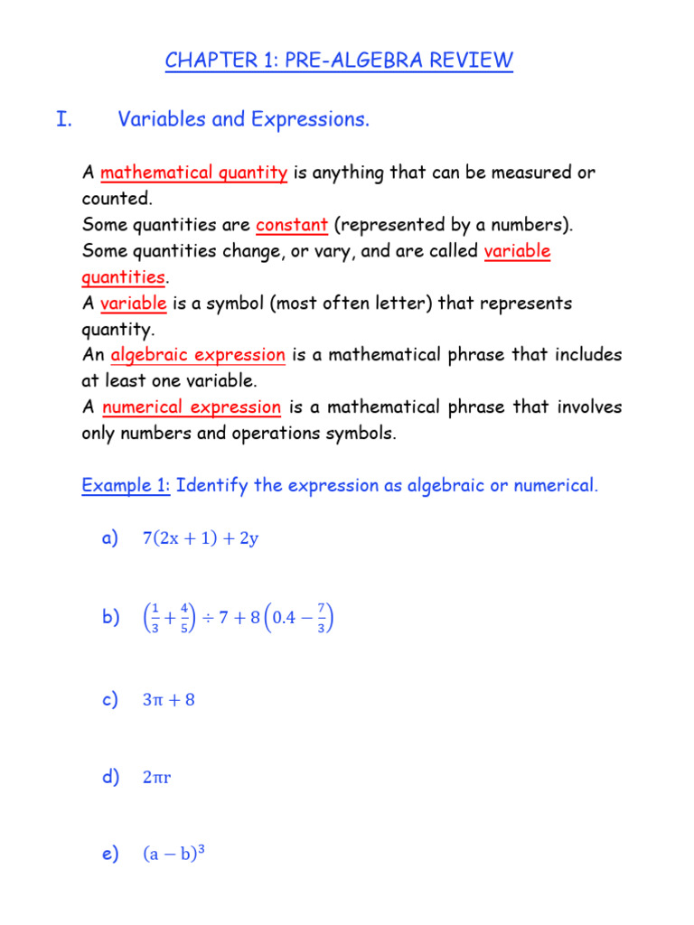 Algebra 1 H Chapter 1 ( Pre-Algebra Review) | PDF | Numbers | Mathematics