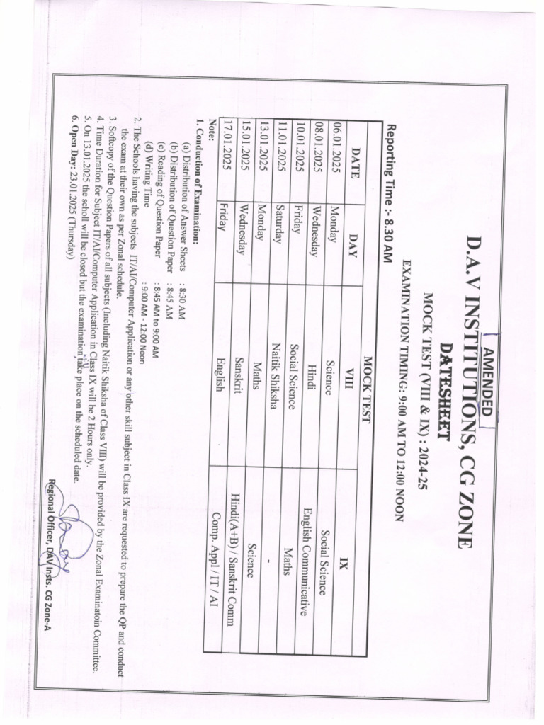Revised TIME TABLE OF MOCK TEST (VIII & IX) | PDF