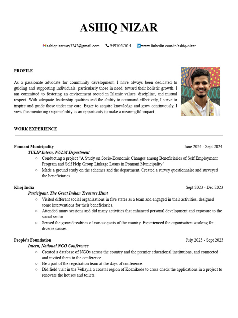 CV - Ashiq Nizar | PDF | Sociology | Social Sciences
