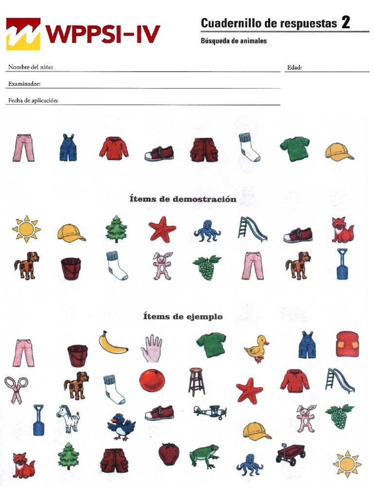 WPPSI IV Cuadernillo de Respuestas CANCELACION PDF | PDF