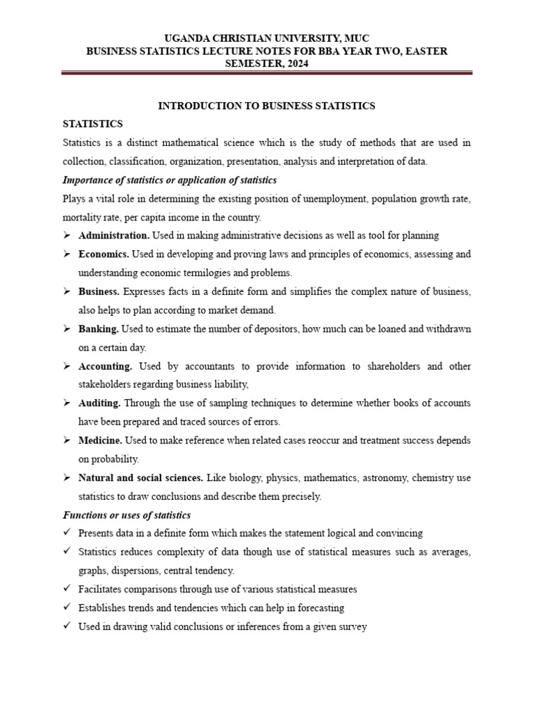 Business Statistics Lecture | PDF | Statistics | Sampling (Statistics)