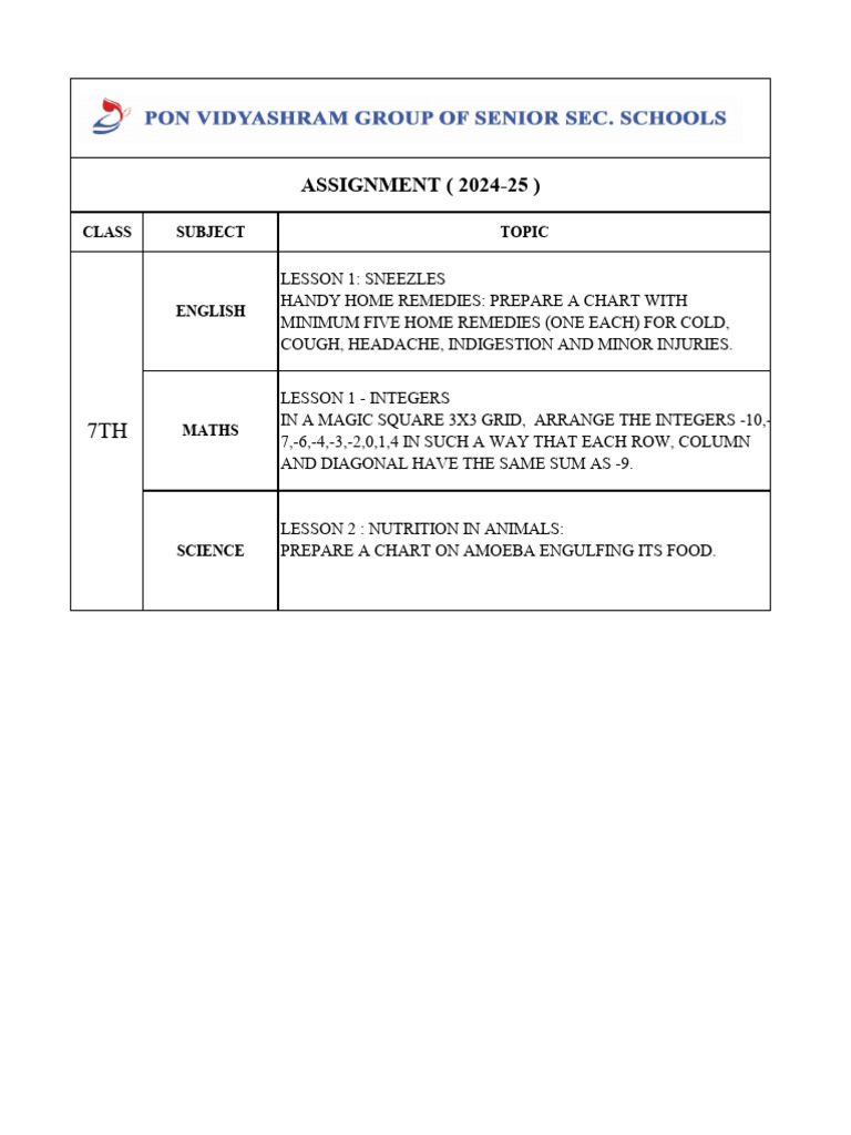 ASSIGNMENT - CLASS 7TH | PDF