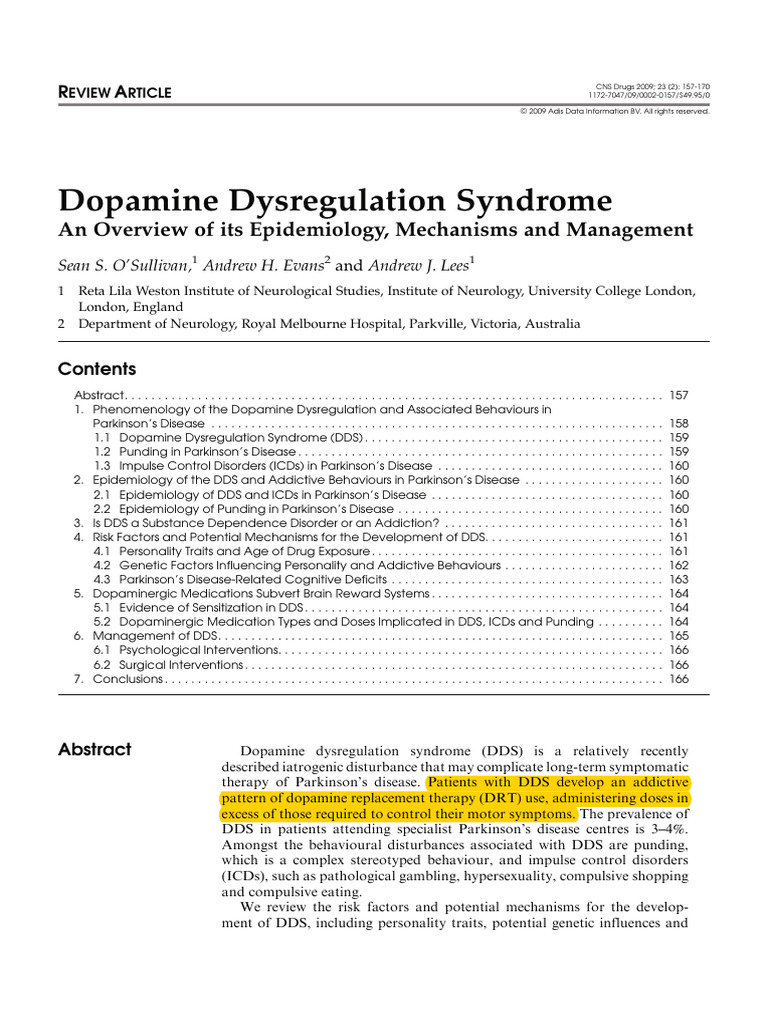 Dopamine Dysregulation Syndrome | PDF | Parkinson's Disease | Substance ...