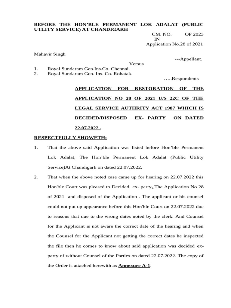 Restoration Application Mahvir Case | PDF | Affidavit | Judiciaries