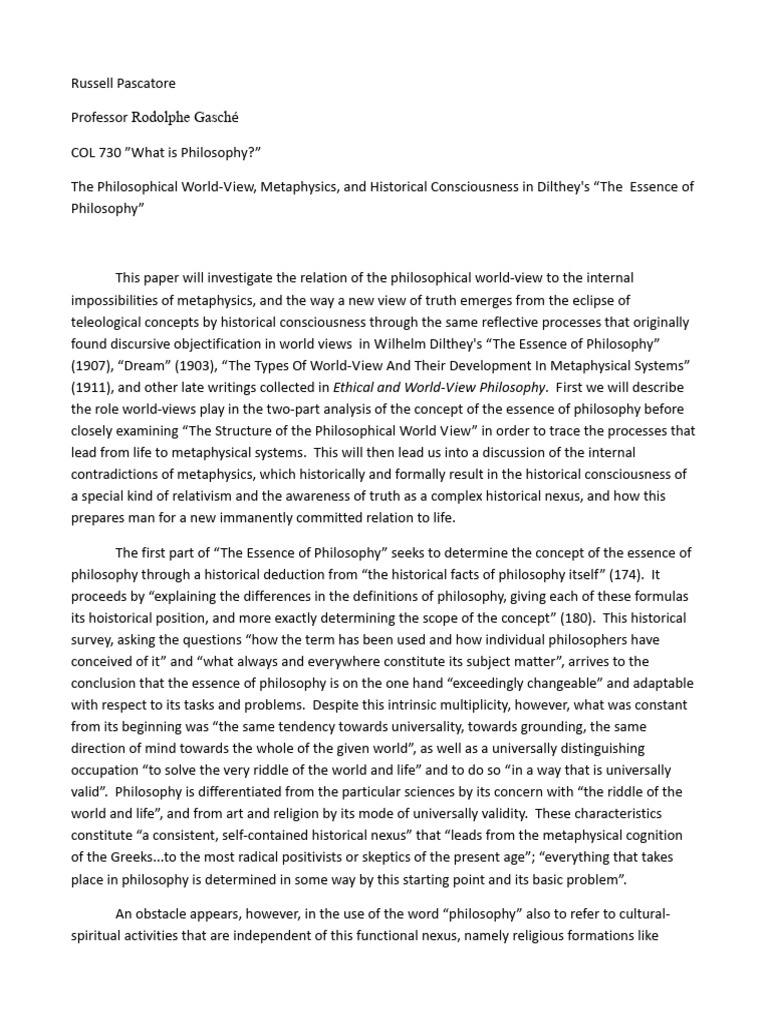 COL 730 Russell Pascatore | PDF | Metaphysics | Experience
