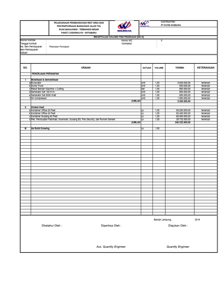 Rekap Pekerjaan Persiapan | PDF
