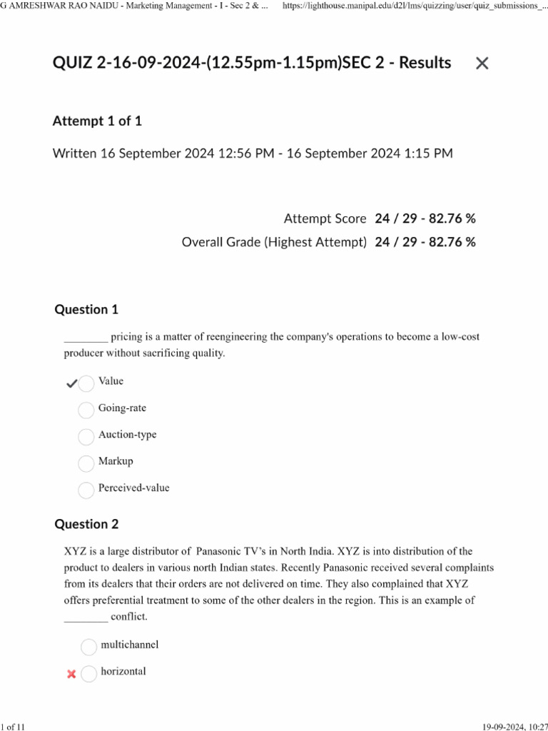 Maketting Quiz 2 | PDF | Pricing | Marketing