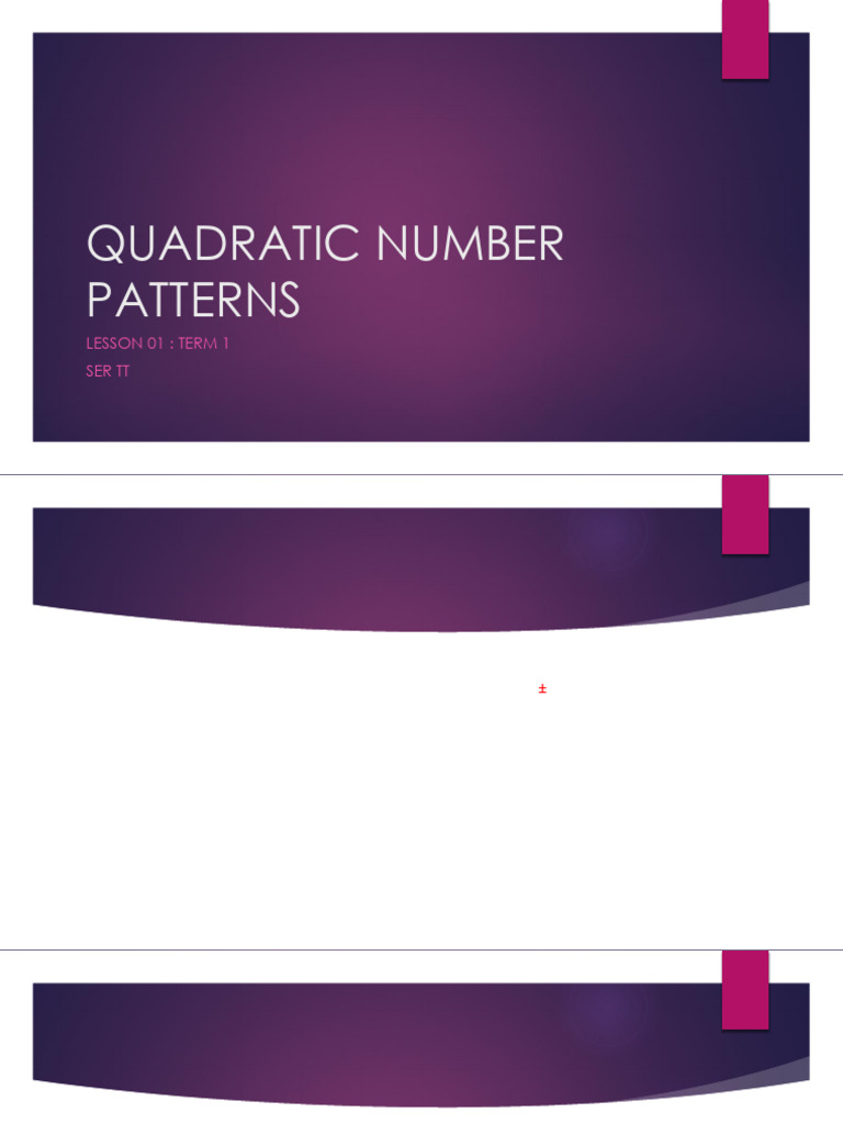 REVISION PATTERNS AND SEQUENCES- QUADRATIC PATTERNS - LEARNER | PDF ...